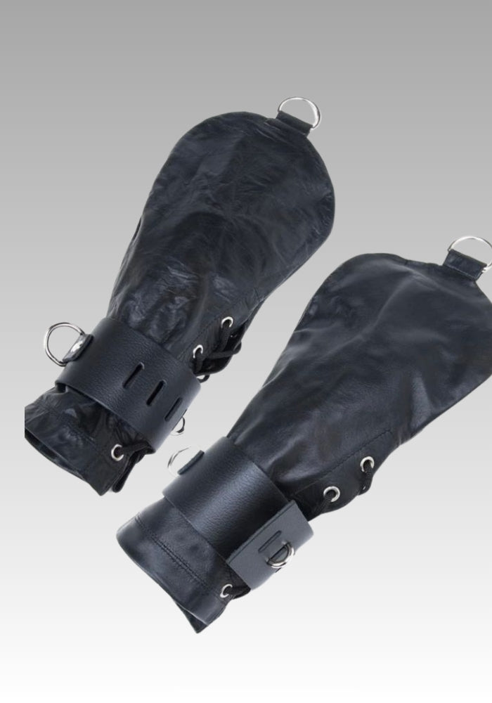 Leather Bondage Mittens - Lockable BDSM Restraint Gloves