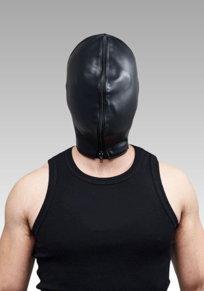 Leather Double Faced Hood - Zippered Sensory BDSM Mask